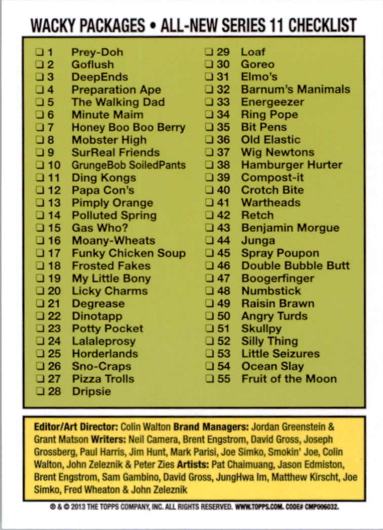 2013 Topps Wacky Packages Series 11 Blue #49a Raisin Brawn/ (checklist ...