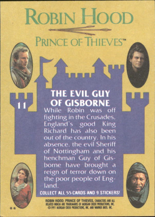 1991 Topps Robin Hood Prince of Thieves #11 The Evil Guy of Gisborne ...
