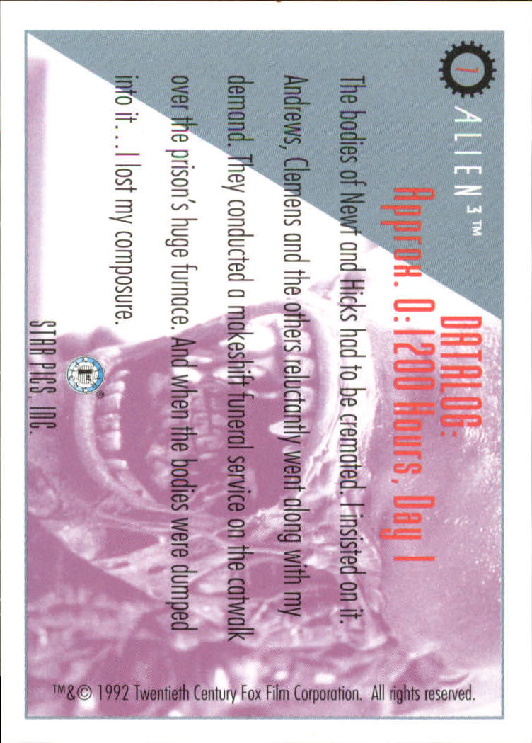 1992 Star Pics Alien 3 #7 The bodies of Newt and Hicks had to - NM-MT