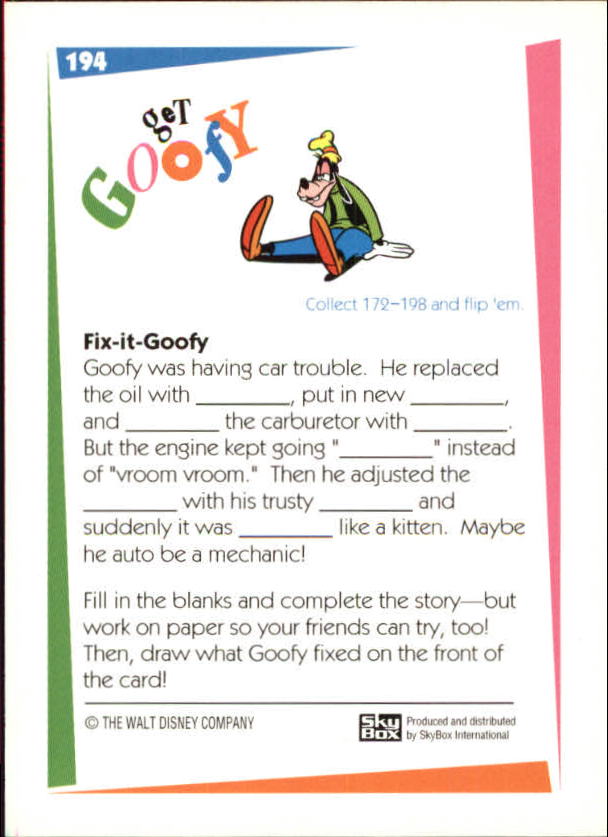 1992 SkyBox Disney Series Two #194 Fix-It-Goofy - A6281 - NM-MT