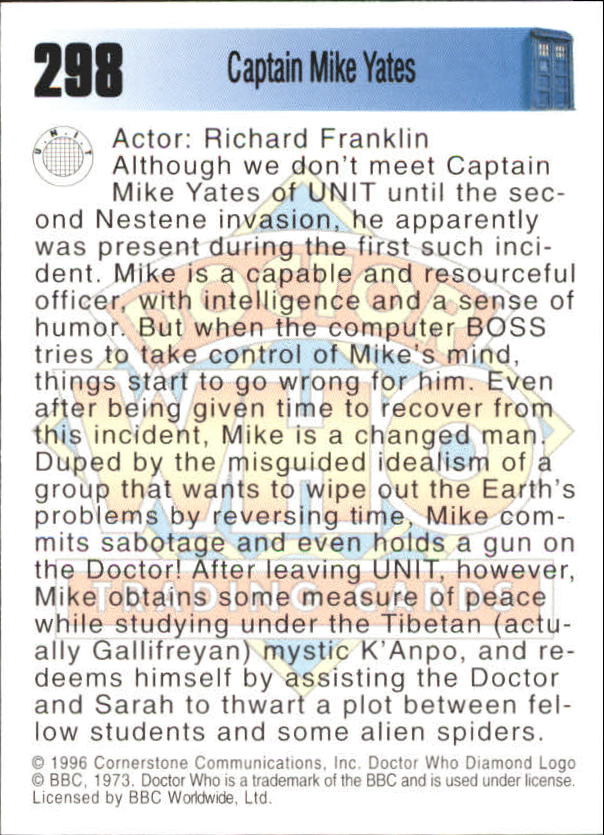 1995 Cornerstone Doctor Who Series Three #298 Captain Mike Yates - NM-MT