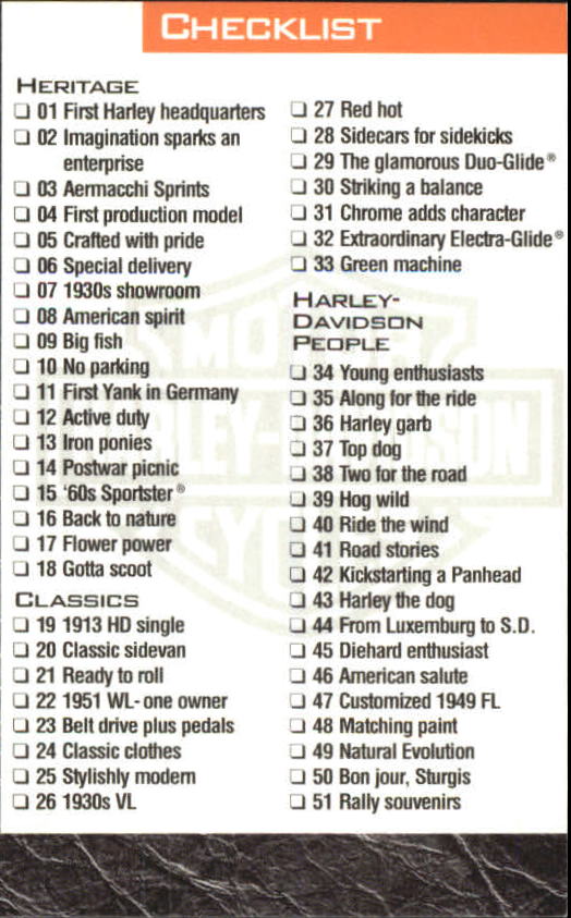 1994 SkyBox Harley Davidson #90 Checklist - A5009 - NM-MT