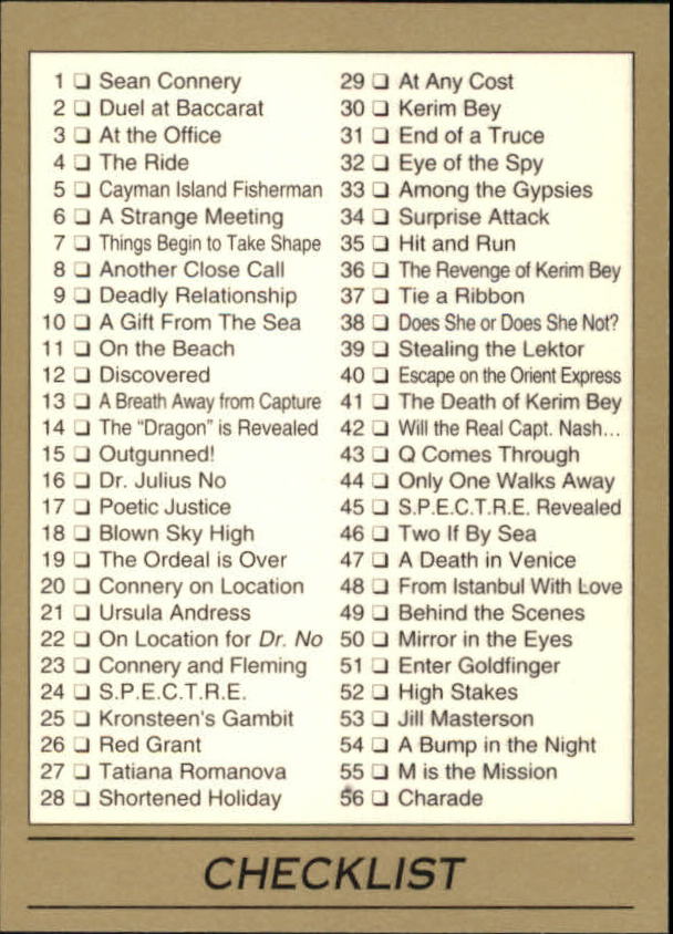 1993 Eclipse James Bond 007 Series One #110 Checklist - NM-MT