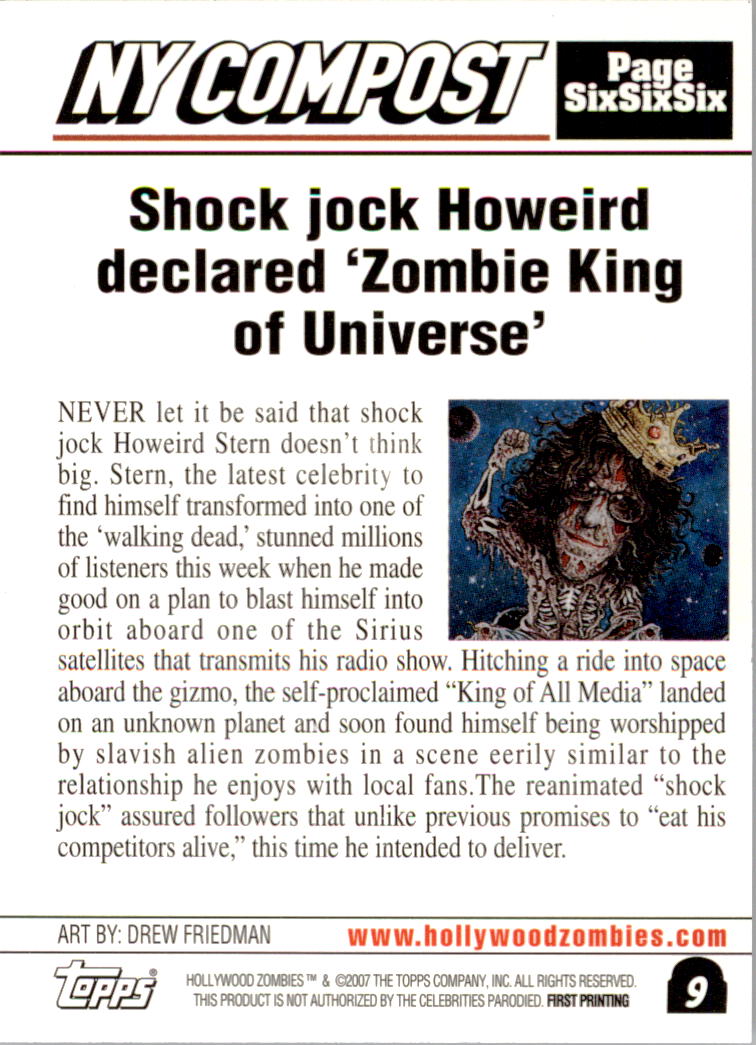 2007 Topps Hollywood Zombies #9 Howeird Stern - NM-MT