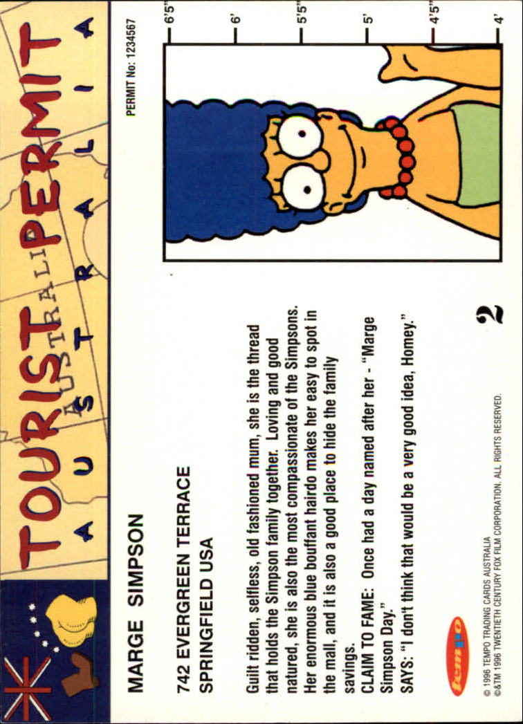 1996 Tempo The Simpsons Down Under #2 Marge Simpson - NM-MT