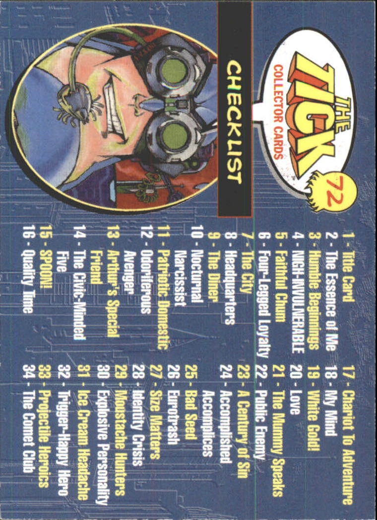 1997 Comic Images The Tick #72 Tick Collector Cards Checklist - A6201 ...