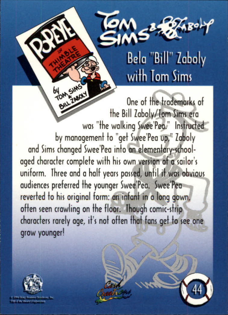1994 Card Creations Popeye #44 Bela Bill Zaboly with Tom Sims - NM-MT