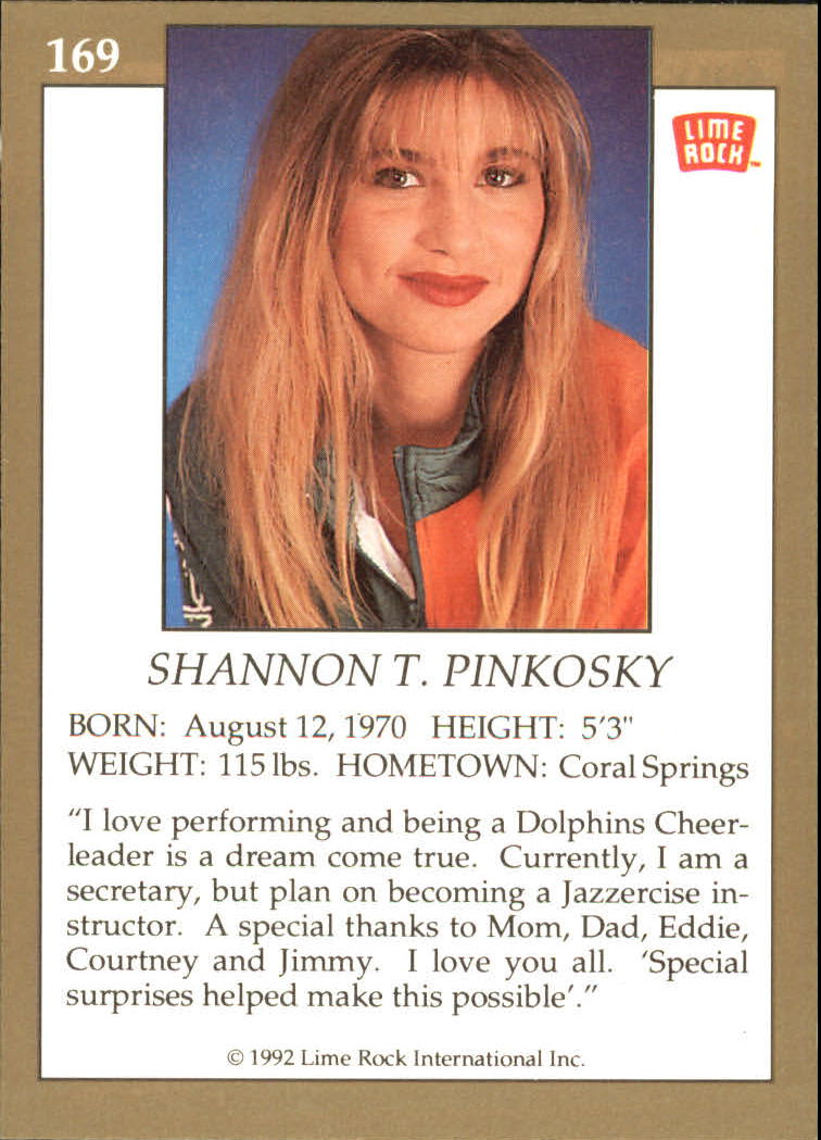 1992 Lime Rock Pro Football Cheerleaders #169 Shannon T. Pinkosky ...