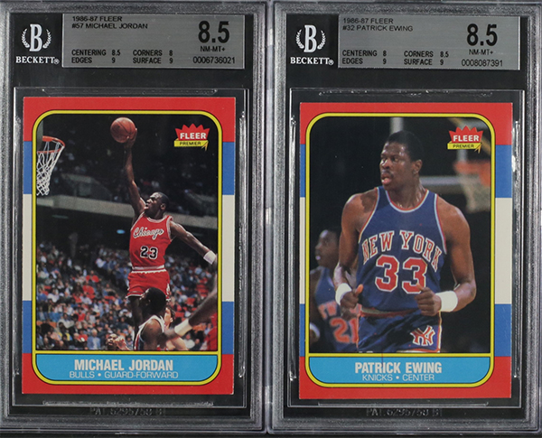 1986-87 Fleer Michael Jordan, Patrick Ewing Rookie Cards BGS 85 ...