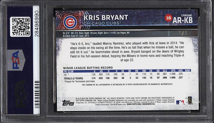 2015 Topps Chrome Kris Bryant Superfractor Autograph Sells for Over $11,000