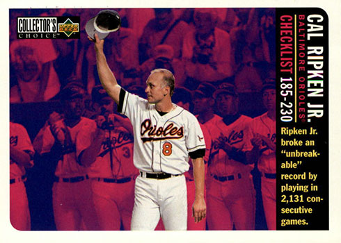 Cal Ripken Jr.'s 2,131 Consecutive Games Record on Baseball Cards