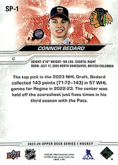 Surprise Connor Bedard SP in 2023-24 Upper Deck Series 1