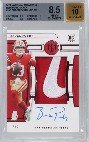 Graded: 2022 National Treasures Red Brand Logo #200 Brock Purdy Jersey ...
